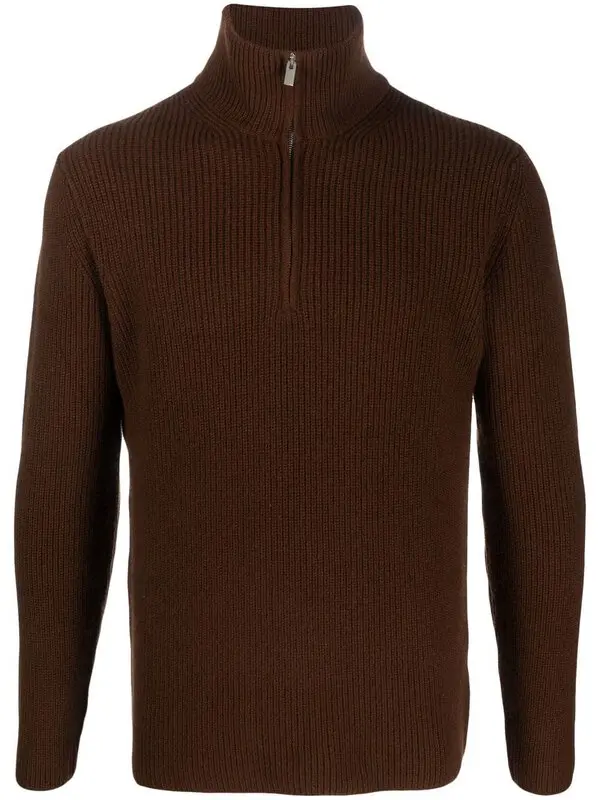 DELL'OGLIO Stand-collar Half-zip Jumper - Brown