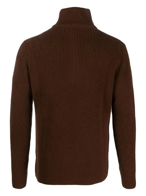 DELL'OGLIO Stand-collar Half-zip Jumper - Brown