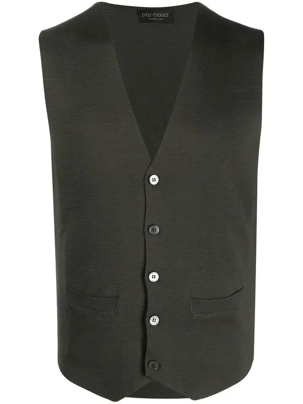 DELL'OGLIO V-neck Fine-knit Vest - Green