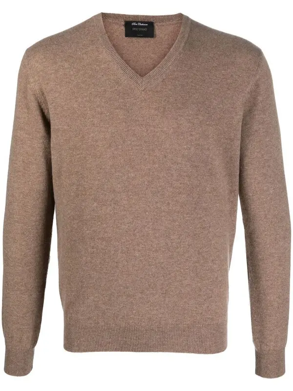 DELL'OGLIO V-neck Fine-knit Jumper - Brown