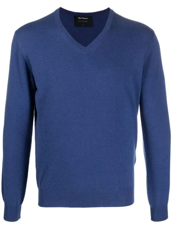 DELL'OGLIO V-neck Fine-knit Jumper - Blue