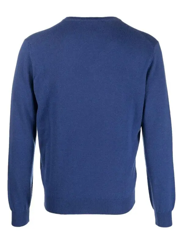 DELL'OGLIO V-neck Fine-knit Jumper - Blue