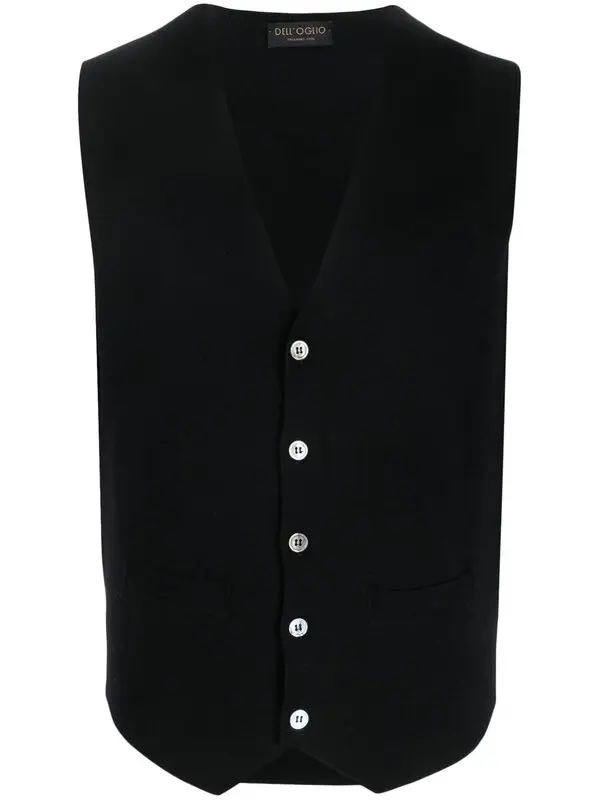 DELL'OGLIO V-neck Fine-knit Vest - Black