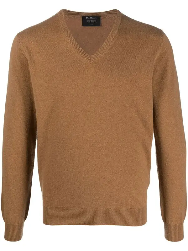 DELL'OGLIO V-neck Fine-knit Jumper - Brown