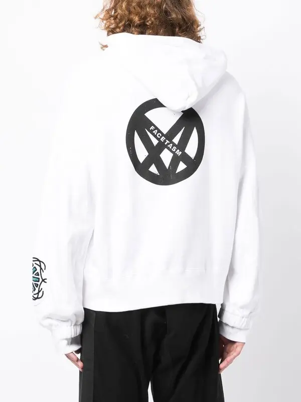 Facetasm Embroidered Drawstring Hoodie - White
