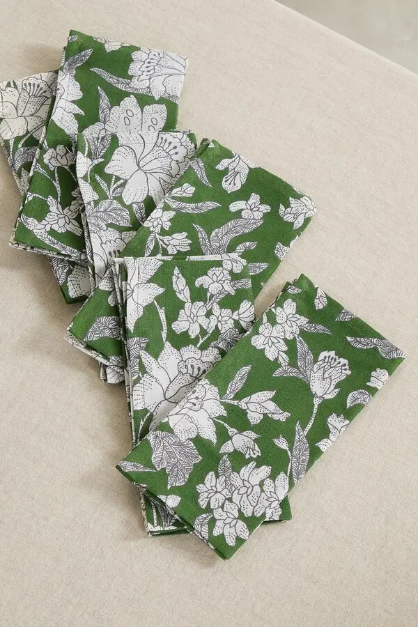 La DoubleJ Set Of Six Floral-print Linen Napkins - Green
