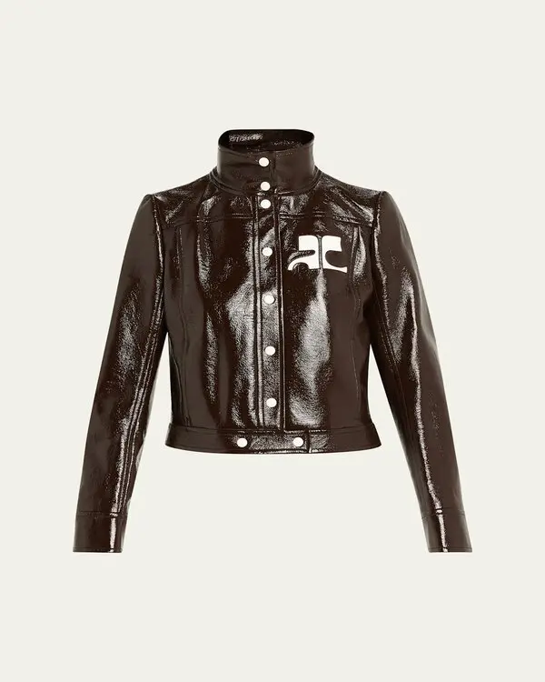 COURREGES Textured Vinyl Cropped Jacket - Chocolate