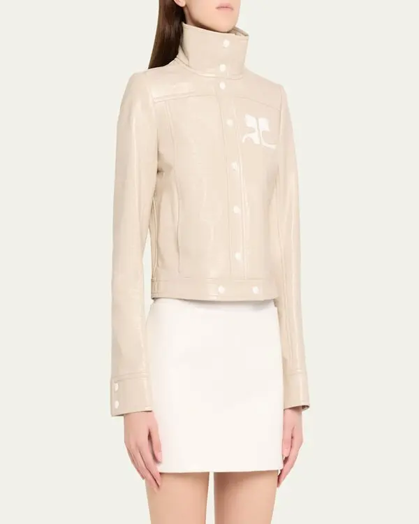 COURREGES Textured Vinyl Cropped Jacket - Chocolate