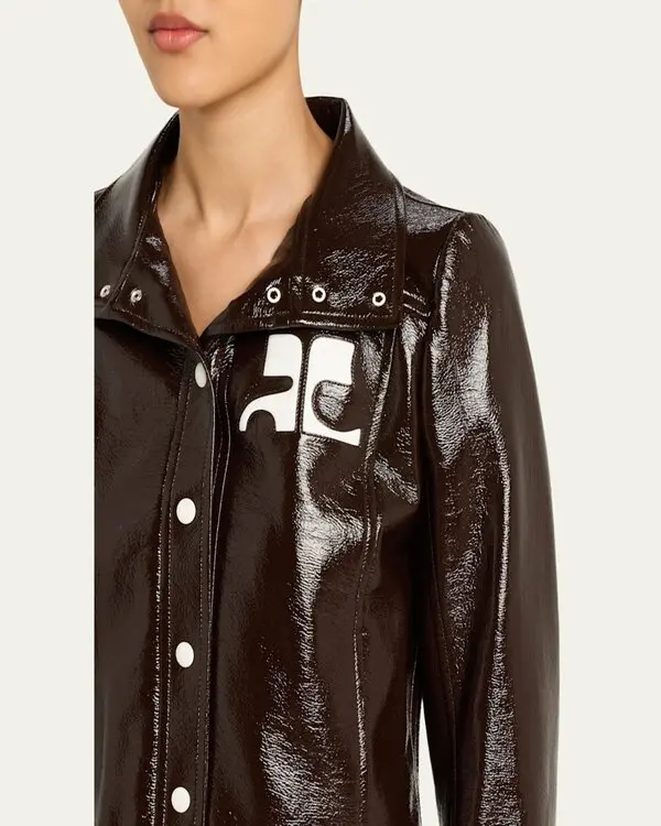 COURREGES Textured Vinyl Cropped Jacket - Chocolate
