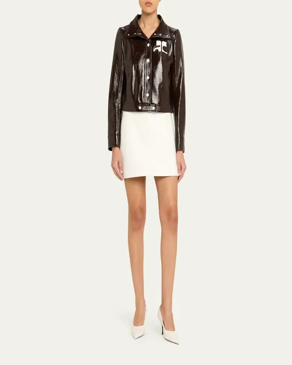 COURREGES Textured Vinyl Cropped Jacket - Chocolate