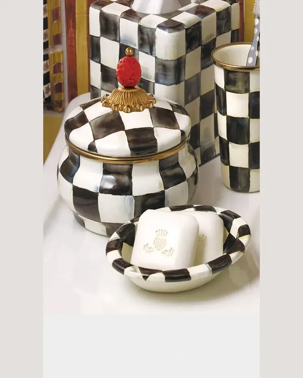 MACKENZIE-CHILDS Courtly Check Squashed Pot - Check/black