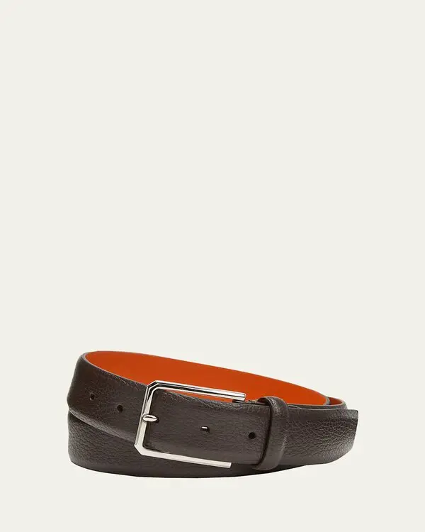Santoni Grained Leather Belt - Brown