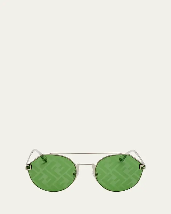 Fendi Monogram-Lens Round Sunglasses Green Mirror Editorialist