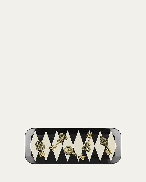 FORNASETTI Chiavi Gold And Rombi Tray 25x60 Cm - Black/white