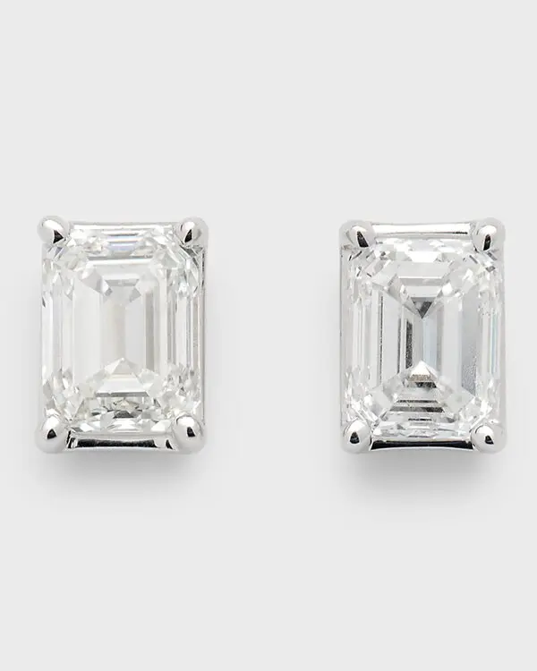 Neiman Marcus 18k White Gold Emerald-cut Stud Earrings - Diamond