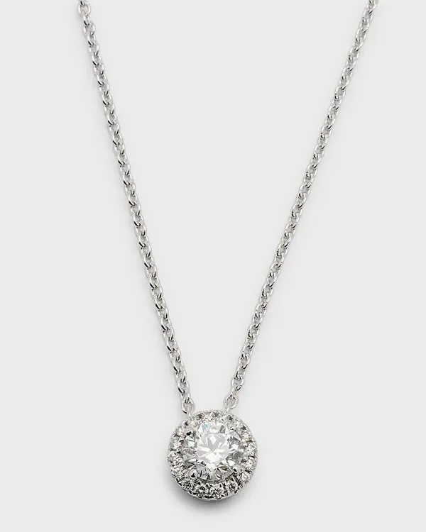 Neiman Marcus 18k White Gold Round Halo Pendant Necklace - Diamond