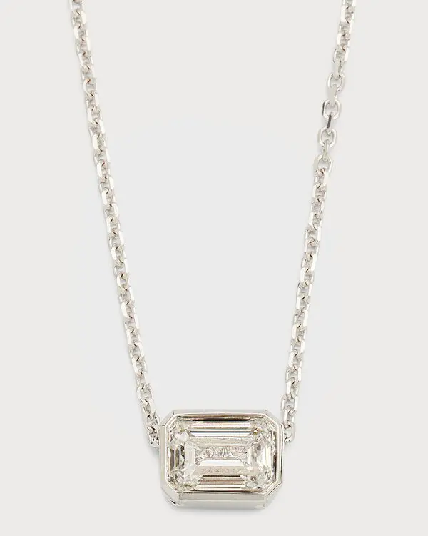Neiman Marcus 18k Emerald-cut Diamond Pendant Necklace - White Gold