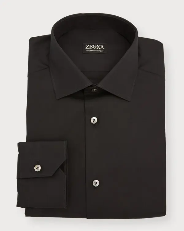 Zegna Trofeo Comfort Cotton Dress Shirt - Black Solid