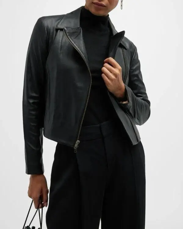 Vince Leather Zip-front Moto Jacket