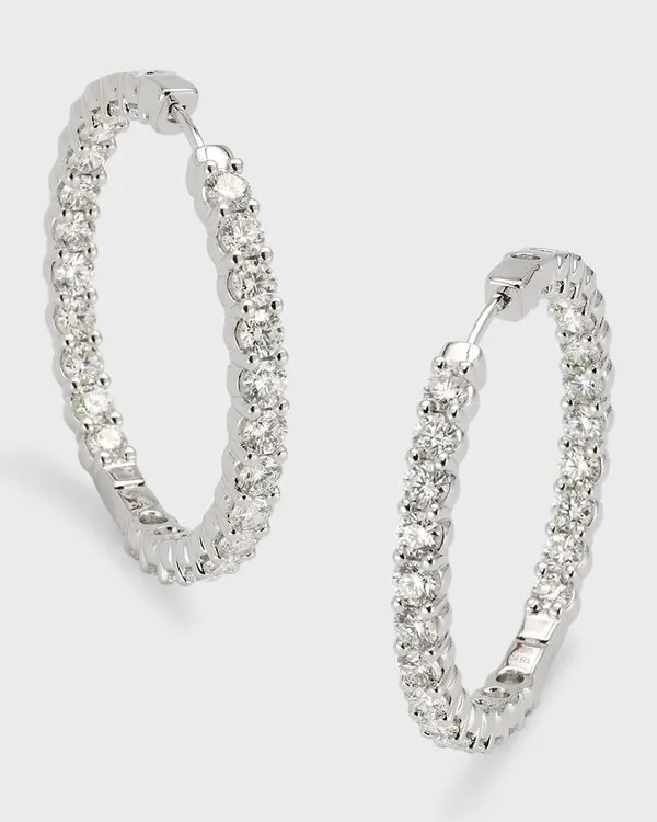 Neiman Marcus 18k Round Diamond Hoop Earrings - White Gold
