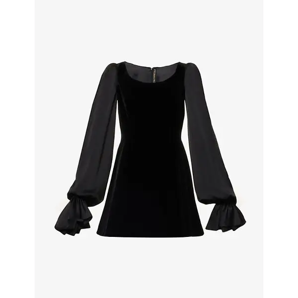 princess polly baby blue dress The Vampire'S Wife Little Ghost Frill-Sleeve Velvet Mini Dress - Black Black