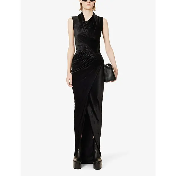 Rick Owens Lillies Vered Draped Velour Maxi Skirt