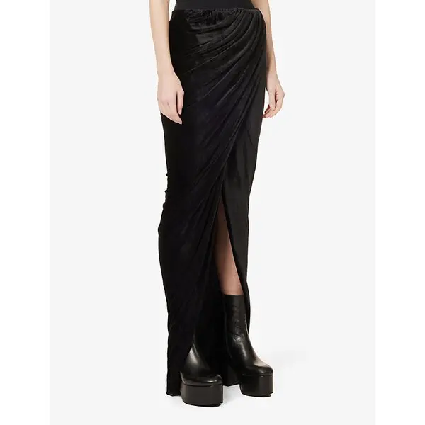 Rick Owens Lillies Vered Draped Velour Maxi Skirt