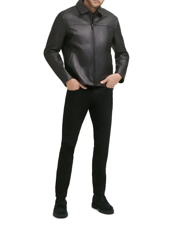 Cole Haan Zip Front Leather Jacket - Black