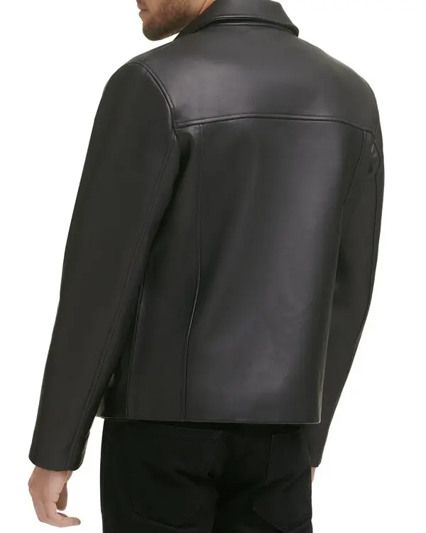 Cole Haan Zip Front Leather Jacket - Black