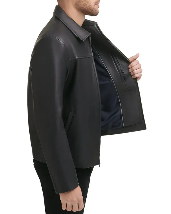 Cole Haan Zip Front Leather Jacket - Black