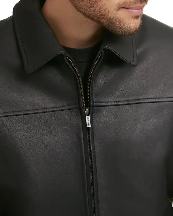Cole Haan Zip Front Leather Jacket - Black