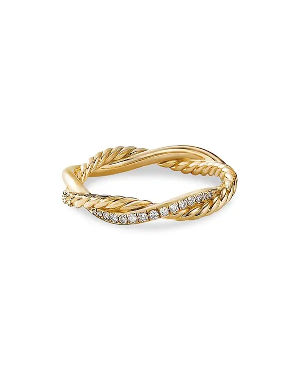 David Yurman Petite Infinity Twisted Ring With Diamonds - Gold