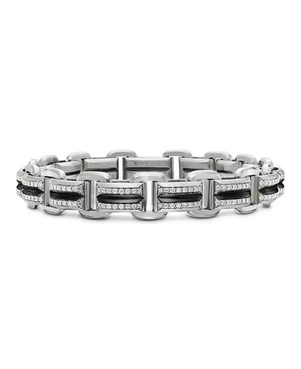 David Yurman Sterling Silver Diamond Link Bracelet - Black/silver