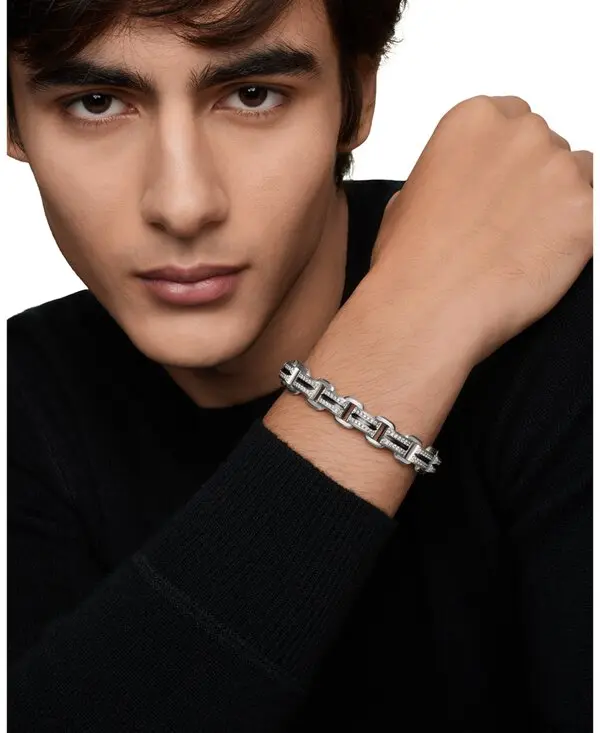 David Yurman Sterling Silver Diamond Link Bracelet - Black/silver