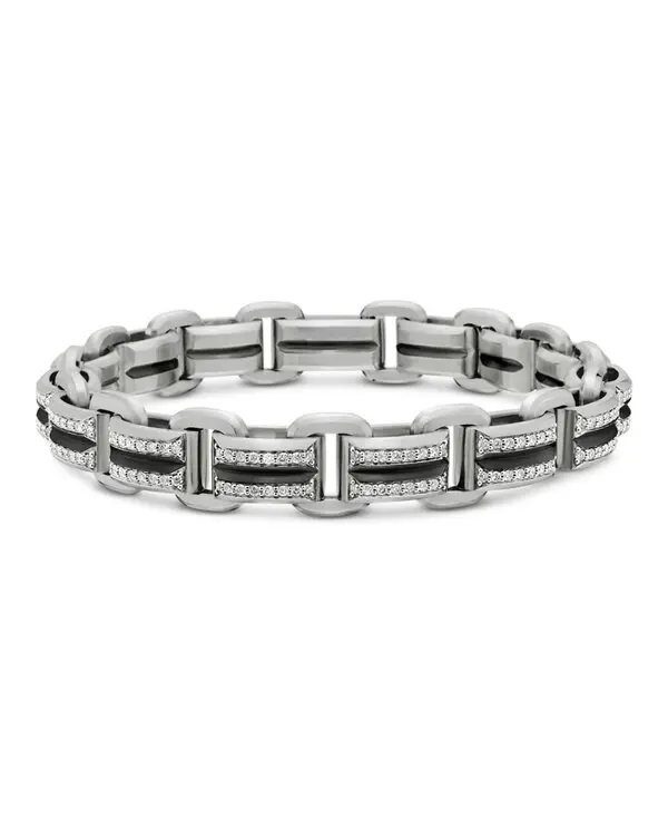 David Yurman Sterling Silver Diamond Link Bracelet - Black/silver