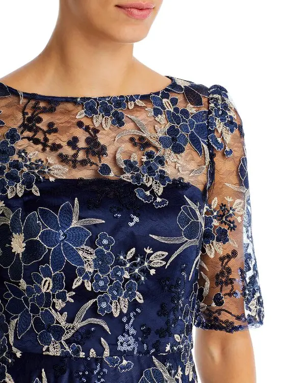 Eliza J Short Sleeve Illusion Yoke Dress - Navy | Editorialist