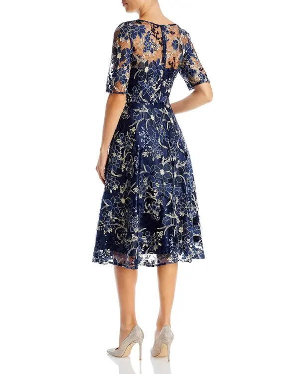 Eliza J Short Sleeve Illusion Yoke Dress - Navy | Editorialist
