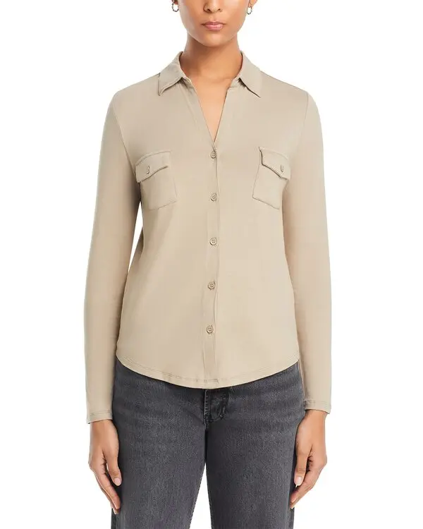 Majestic Filatures Point Collar Button Front Shirt - Desert