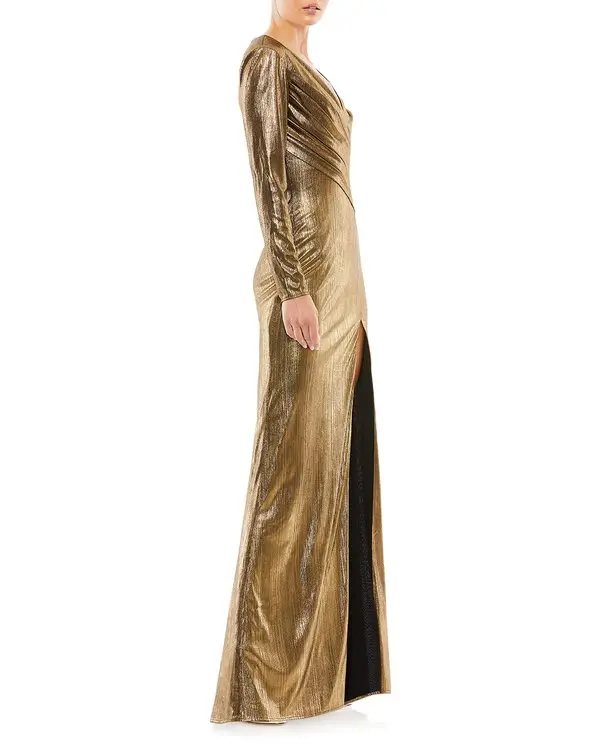 Mac Duggal Metallic Ruched Gown - Gold