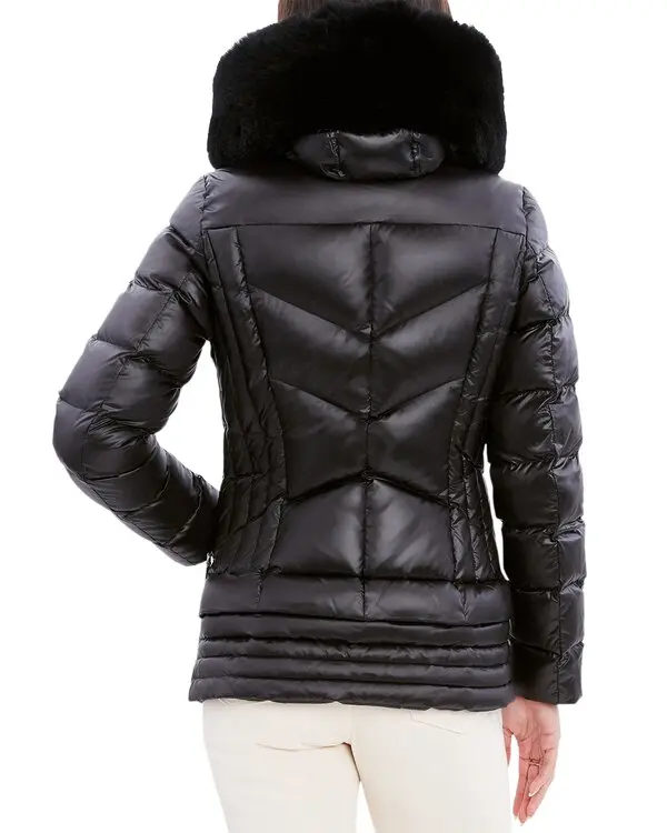 Dawn Levy Nikki Shearling Trim Puffer Coat - Black