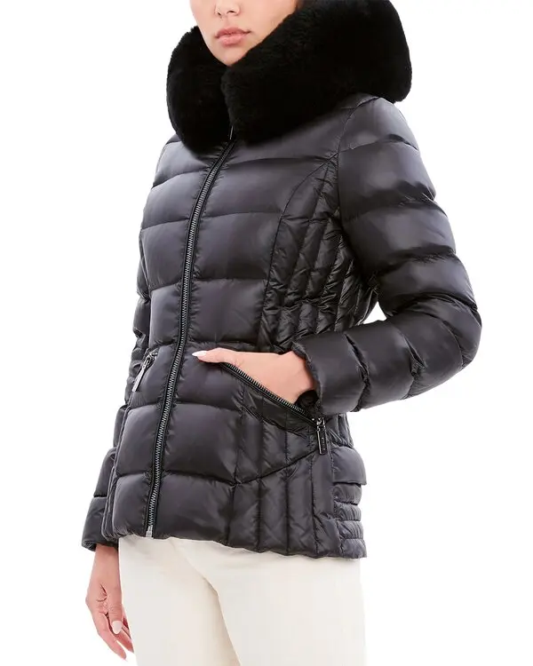 Dawn Levy Nikki Shearling Trim Puffer Coat - Black