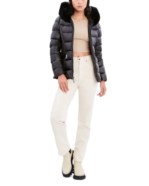 Dawn Levy Nikki Shearling Trim Puffer Coat - Black