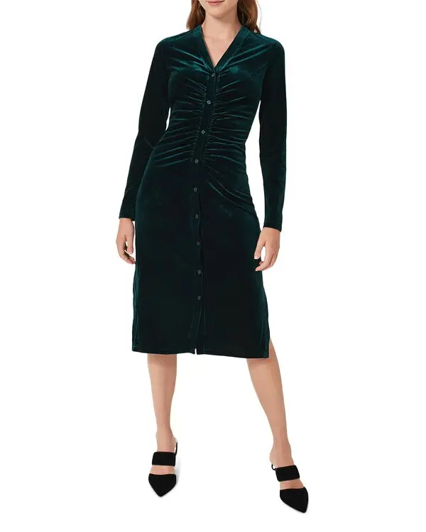 Hobbs London Hatty Velvet Button Front Dress In Dark Green - 25% Off |  Editorialist
