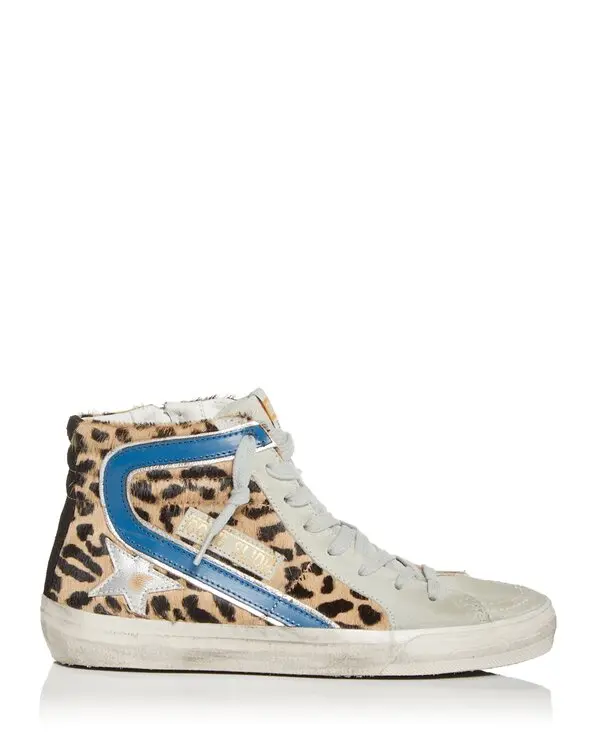 GOLDEN GOOSE Slide Leopard Print High Top Sneakers