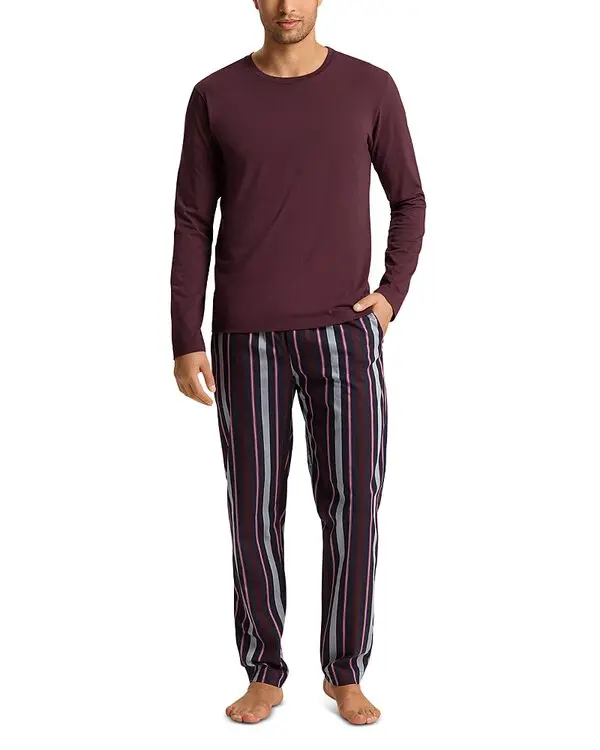 Hanro Cotton Solid Long Sleeve Pajama Tee - Dark Choco