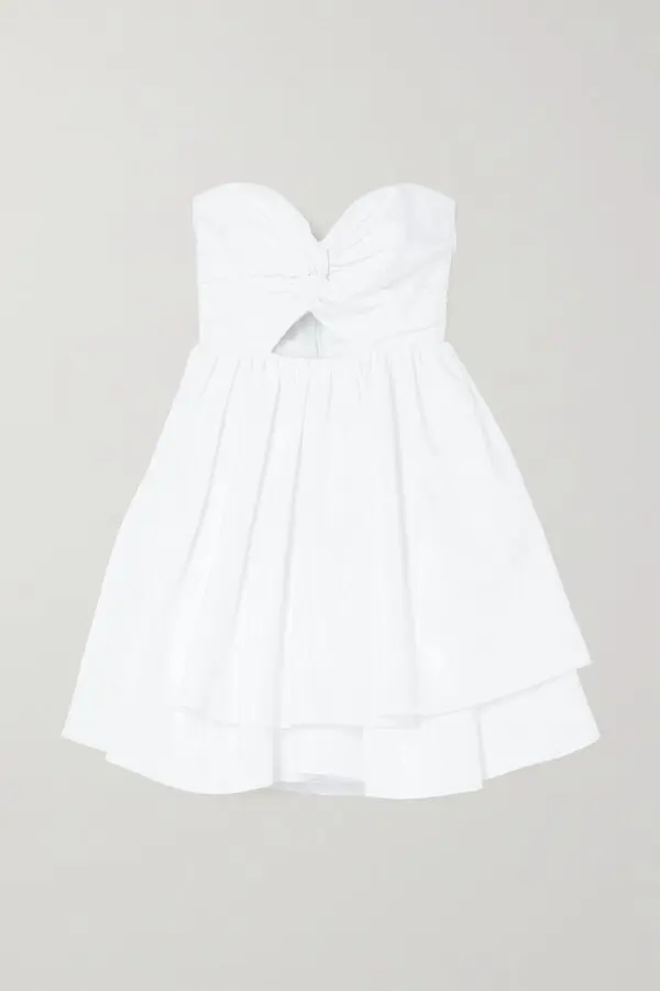 Carolina Herrera Strapless Tiered Ruffled Cutout Moire-taffeta Mini Dress