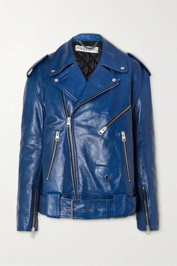 Jw Anderson Leather Biker Jacket In Blue - 50% Off | Editorialist