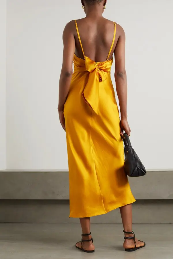 Tove Sofia Tie-Detailed Draped Satin Midi Dress In Brown - 70% Off |  Editorialist