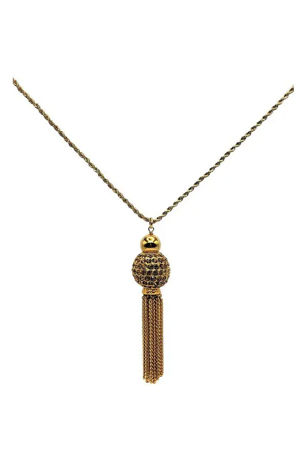 KENNETH JAY LANE Vintage Topaz Disco Ball Tassel Necklace - Gold