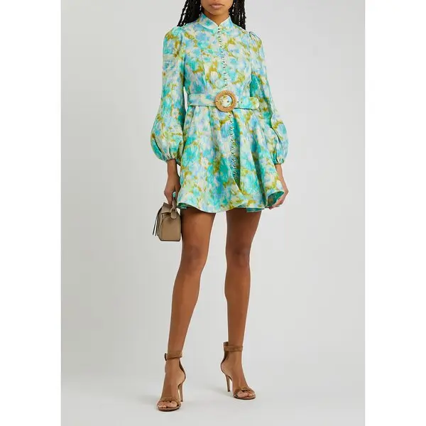 Zimmermann High Tide Floral-Print Linen Mini Dress - Blue | Editorialist